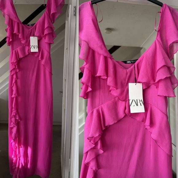 Zara | Dresses | Zara Ruffled Midi Slip Dress | Poshmark
